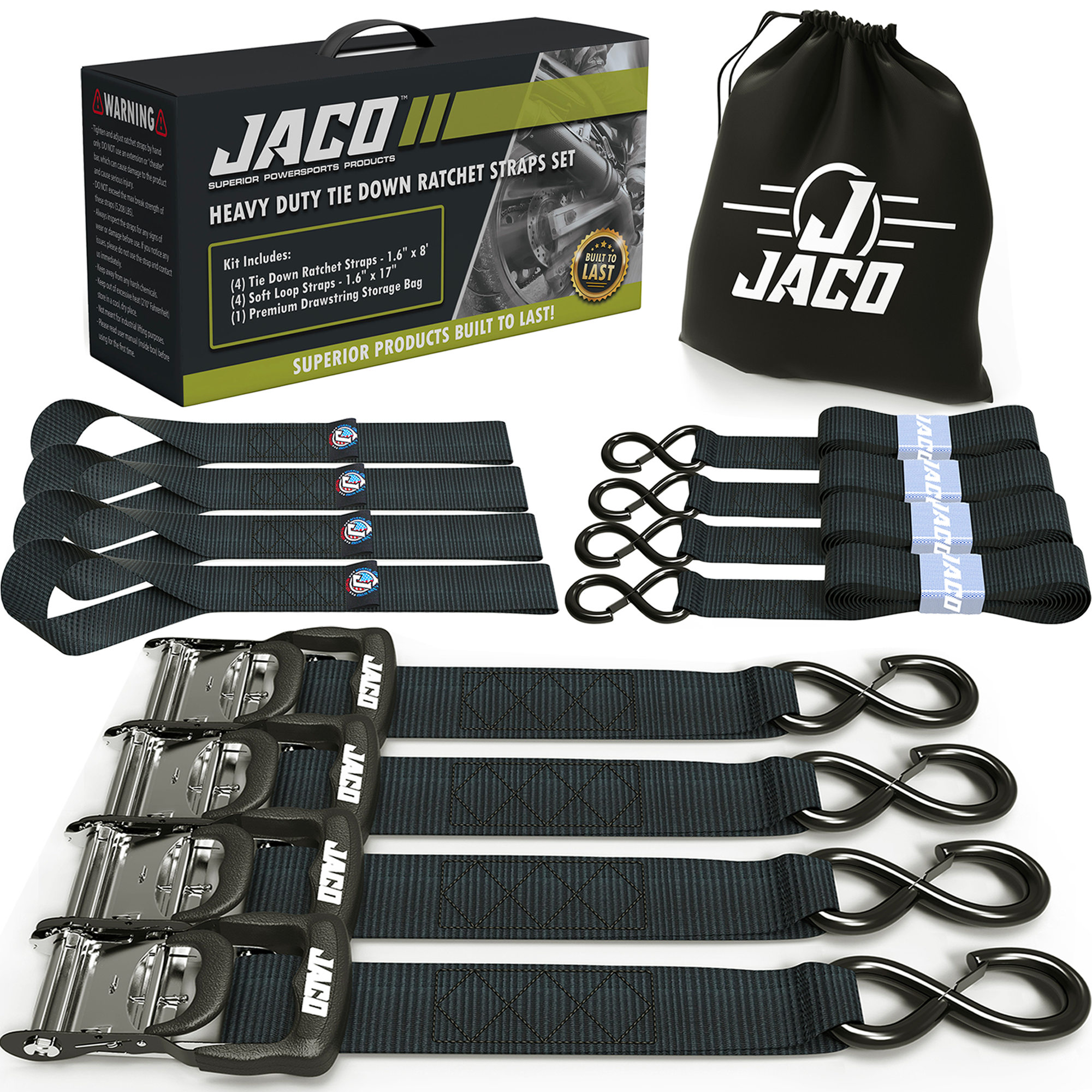 Heavy Duty Ratchet Tie Down Straps with Soft Loops (1.6" x 8 ft) | AAR ...
