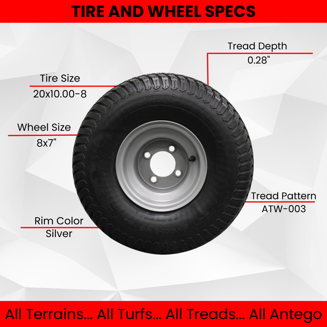 20x10.00-8 4 Ply Turf Tires with 8x7 Wheels Lawn & Garden Mower and Go ...