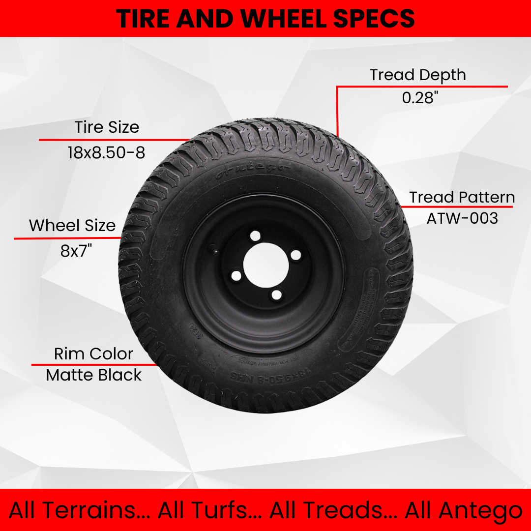 (Qty: 1 Tire/Wheel Assembly) Matte Black Wheels with 18x9.50-8 4 Ply T ...