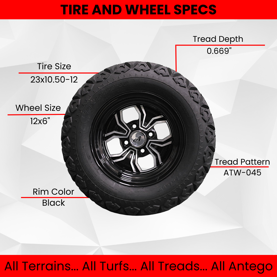 23x10.50-12 with 12x6 Black/Red Aluminum Wheels for Golf/ATV/UTV (Qty ...