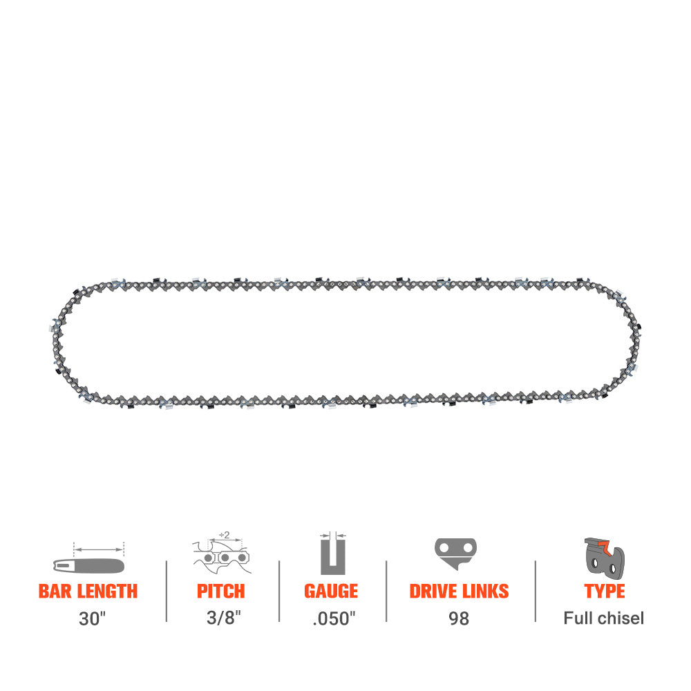 Hipa Full Skip Chain 3/8" .050" 98 DL 30 Inch For Stihl MS046 MS441 MS ...